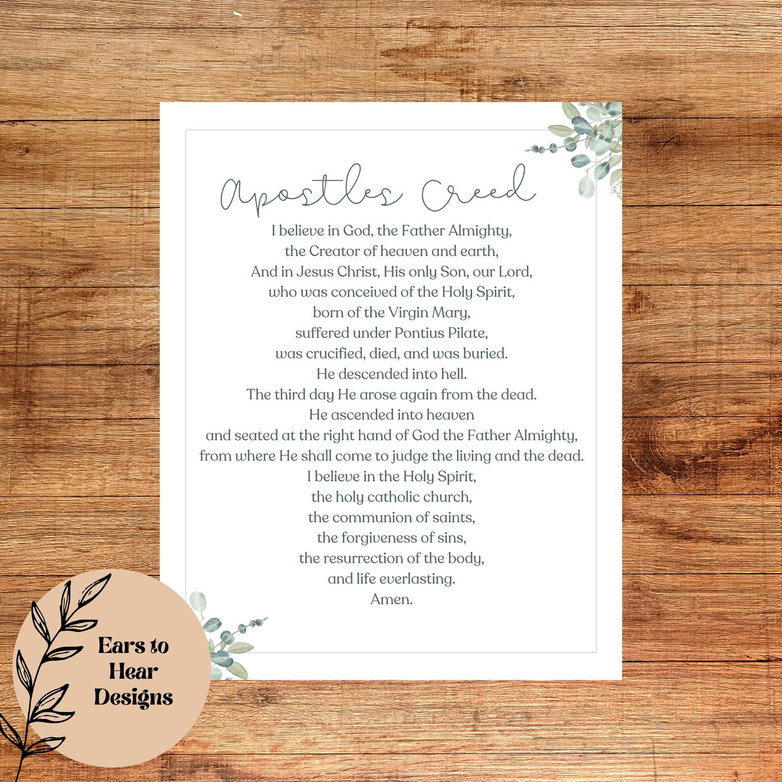 The Apostles Creed Print, Prayer Wall Art, Scripture Wall Art ...