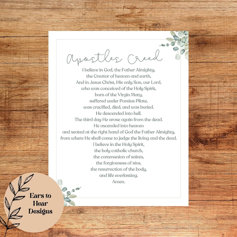 The Apostles Creed Print, Prayer Wall Art, Scripture Wall Art ...