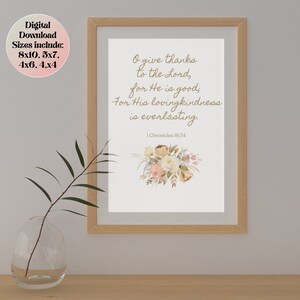 1 Chronicles 16:34, Give Thanks to the Lord, Bible Verse Printable Wall ...