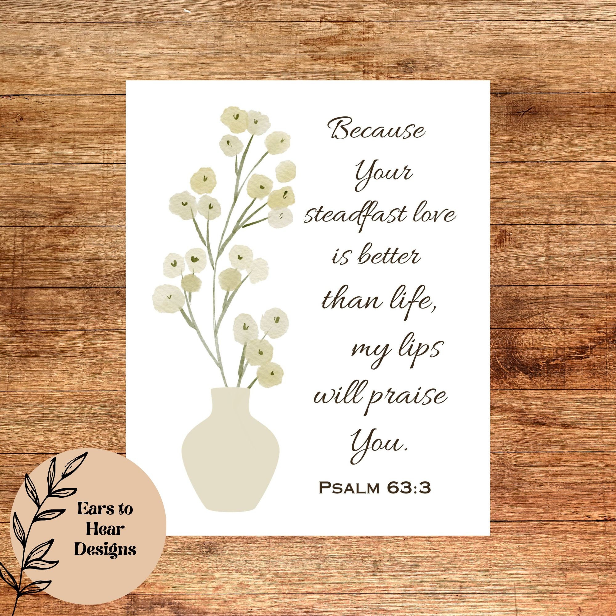 Psalm 63:3, Christian Gift Wall Art Print, My Lips Will Praise God ...