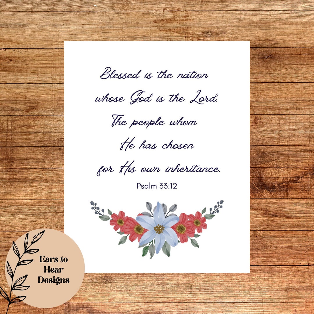 Psalm 33:12, Blessed is the Nation Whose God is the LORD, Watercolor ...