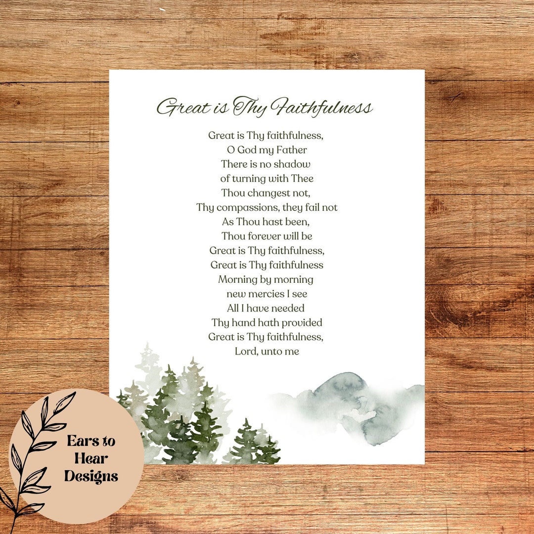 Great is Thy Faithfulness, Christian Hymn Wall Art, Worship Song Lyric ...