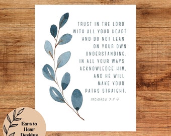 Proverbs 3:5 Trust in the Lord With All Your Heart PRINTABLE, Christian ...