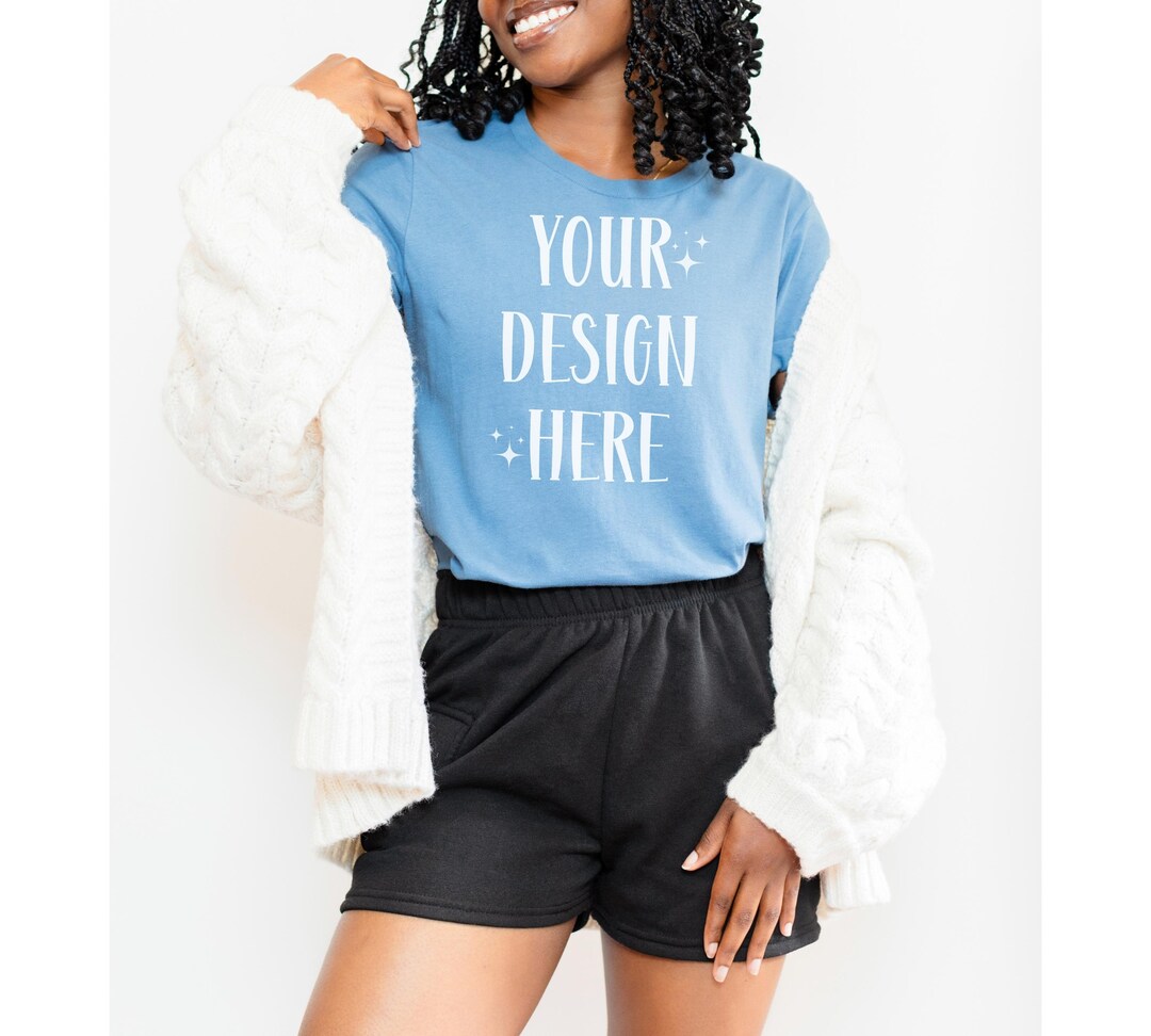 Bella & Canvas 3001 Steel Blue T-shirt Mockup | Black Women Mockups ...