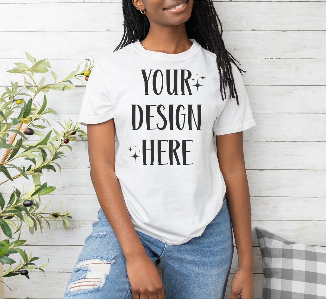 Comfort Colors C1717 White Tee Mocks, Trendy Bohemian Mocks, Black ...