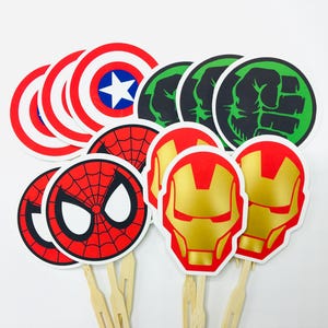 Superhero Cupcake Toppers - Spiderman, Hulk, Iron Man, Captain America ...