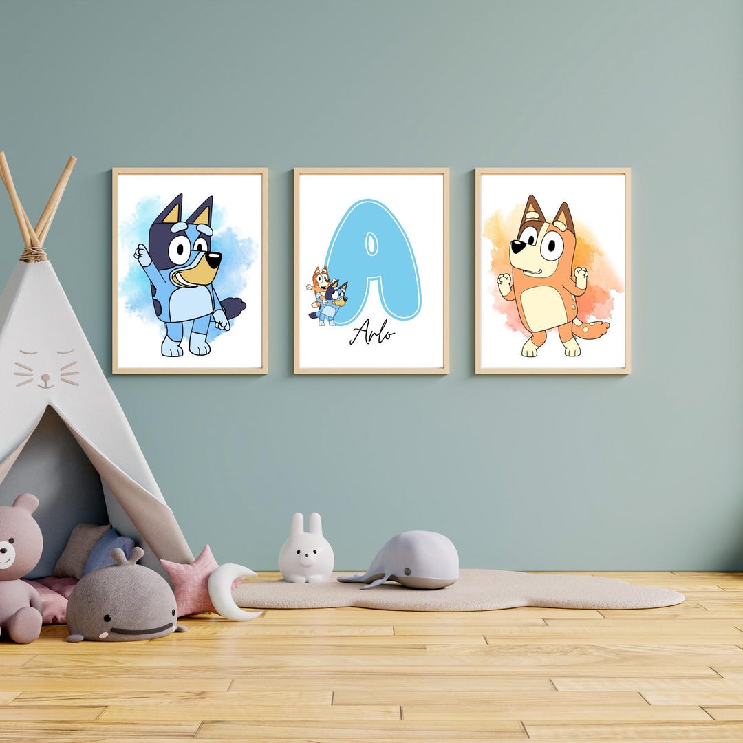 Personalised Bluey Wall Art Set of 3, Custom Bluey Room Decor Print ...