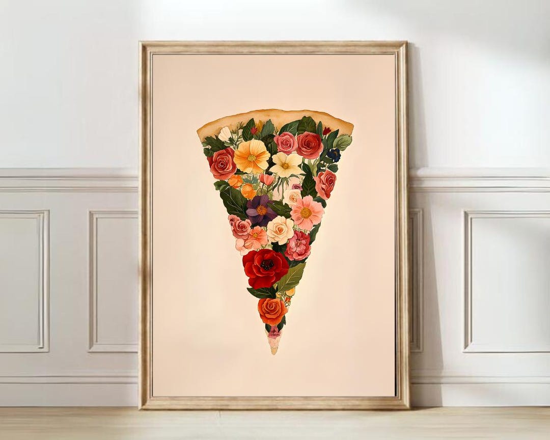 Pizza Slice Print Kitchen Print Floral Pizza Print Botanical Pizza ...