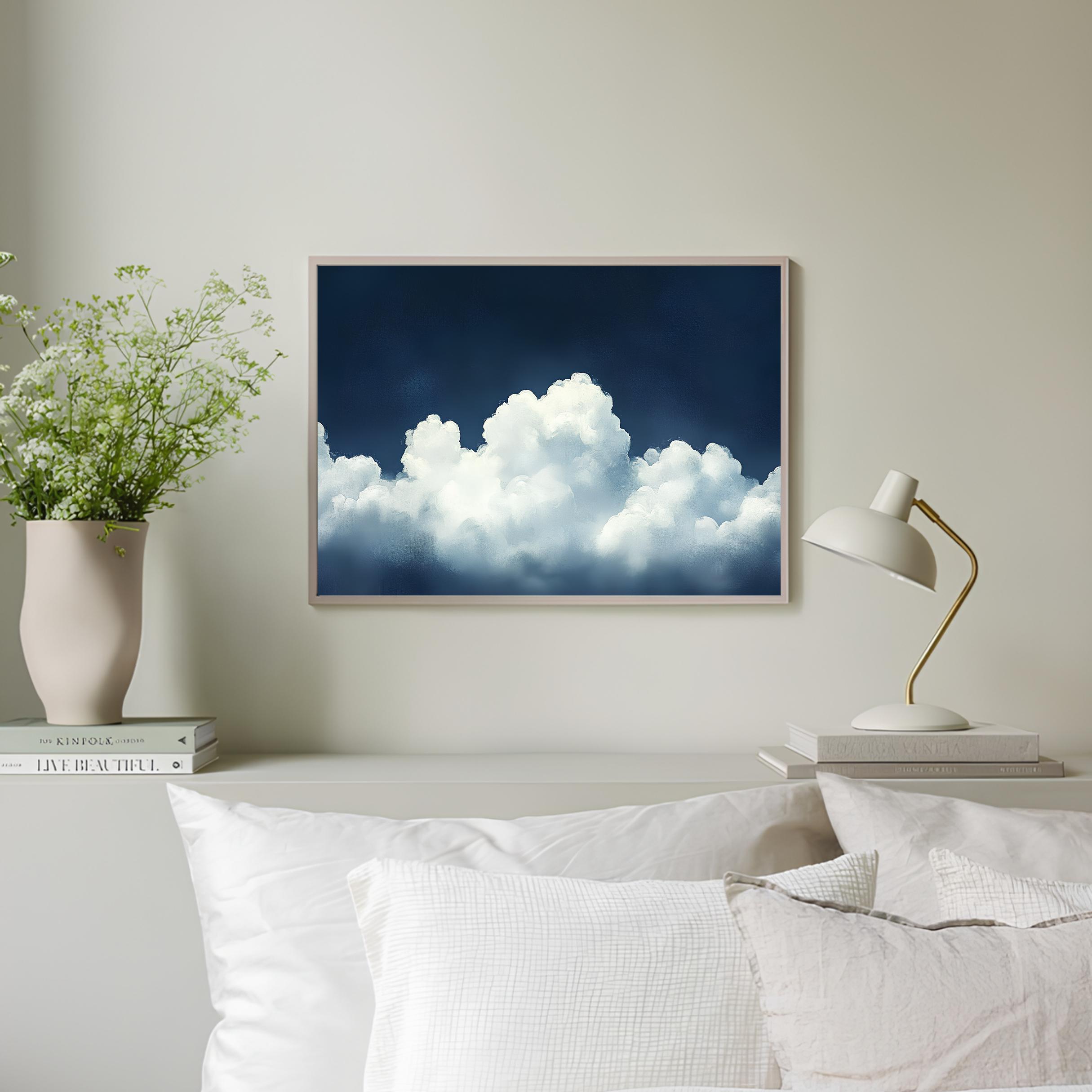 Indigo Cloud Printable Moody Cloud Painting Large Horizontal Wall Art ...