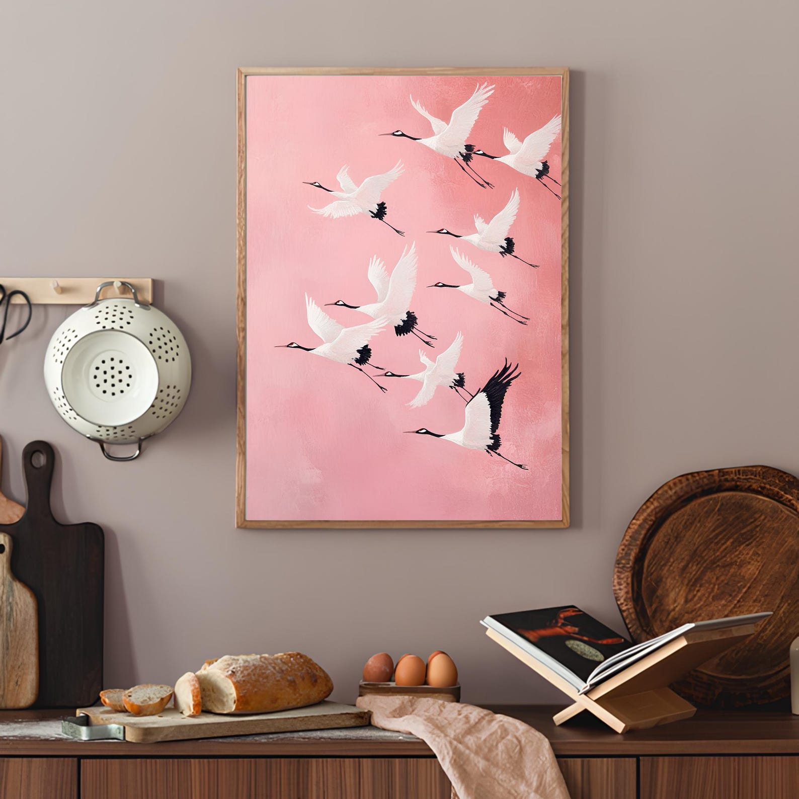 Japanese Crane Art Vintage Japanese Print Pink Crane Painting Pastel ...