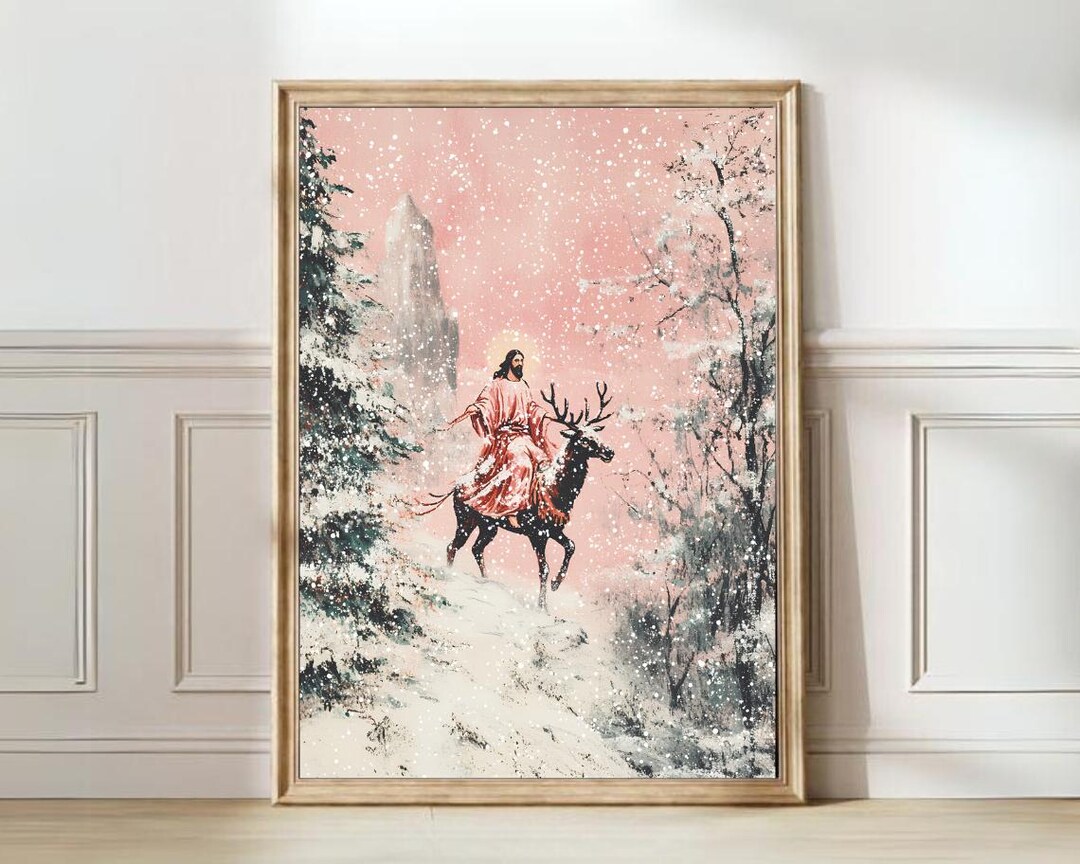 Jesus Print Christmas Print Snowy Winter Print Pink Christmas Decor ...
