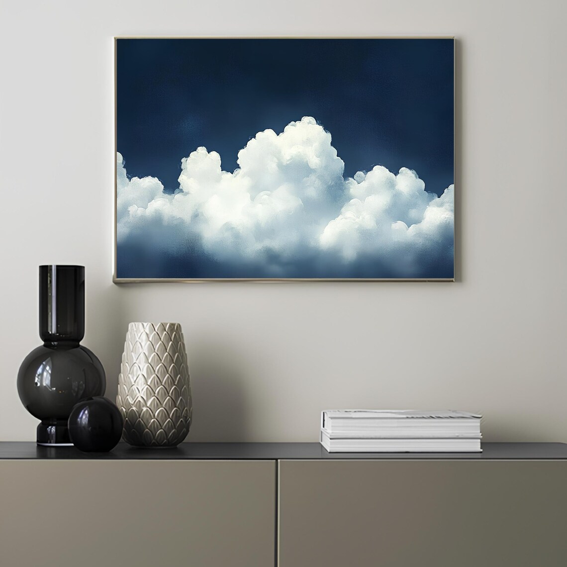 Indigo Cloud Printable Moody Cloud Painting Large Horizontal Wall Art ...