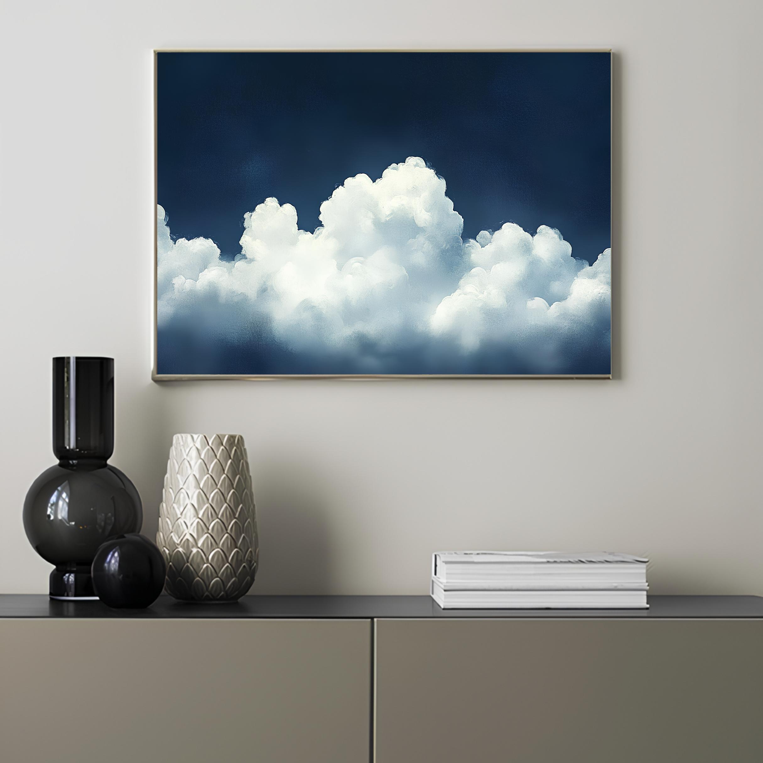 Indigo Cloud Printable Moody Cloud Painting Large Horizontal Wall Art ...