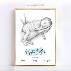 Custom Newborn Sketch Birth Poster Drawing Baby Portrait Custom Nursery ...