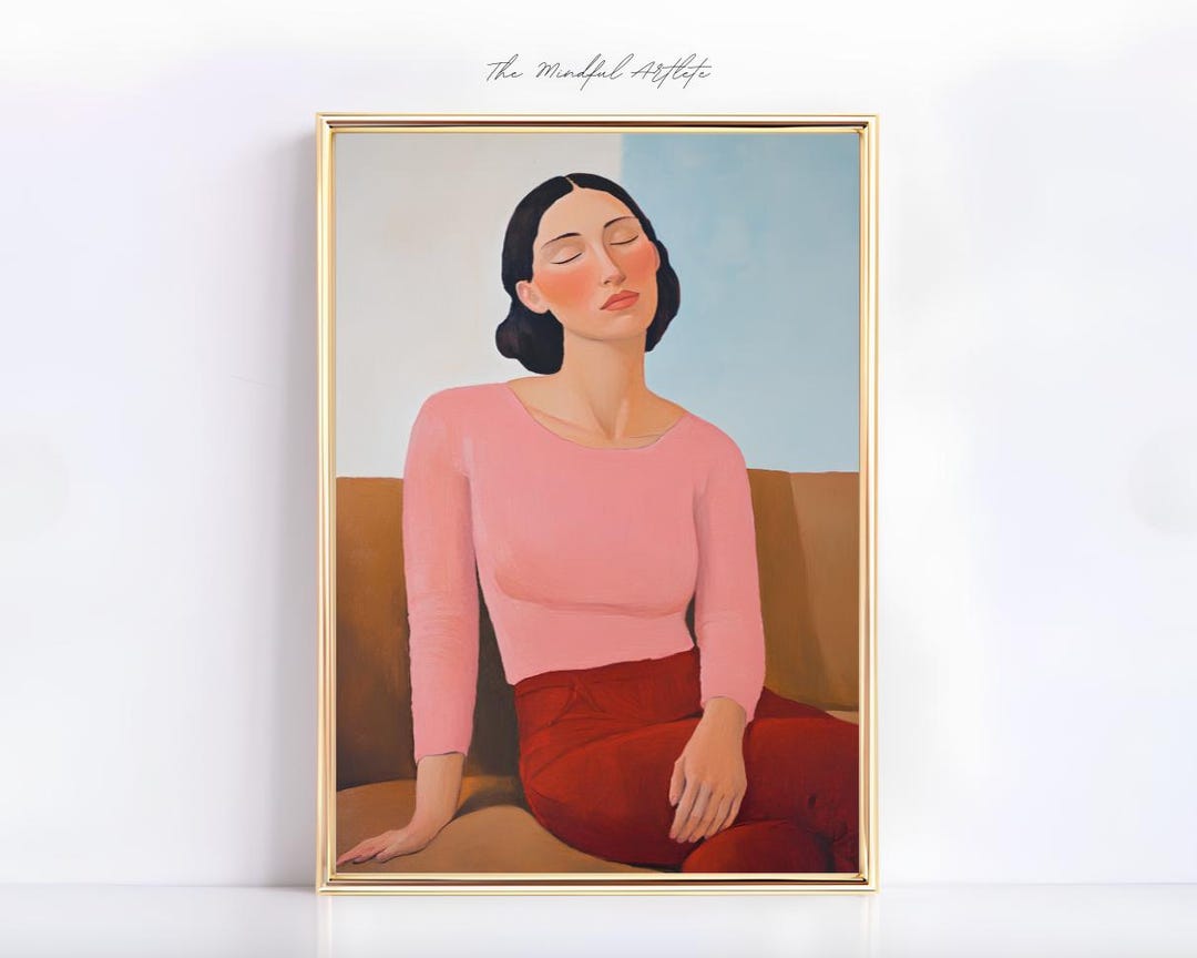 Pink Abstract People Art Woman Portrait Striped Art Minimalist Woman ...