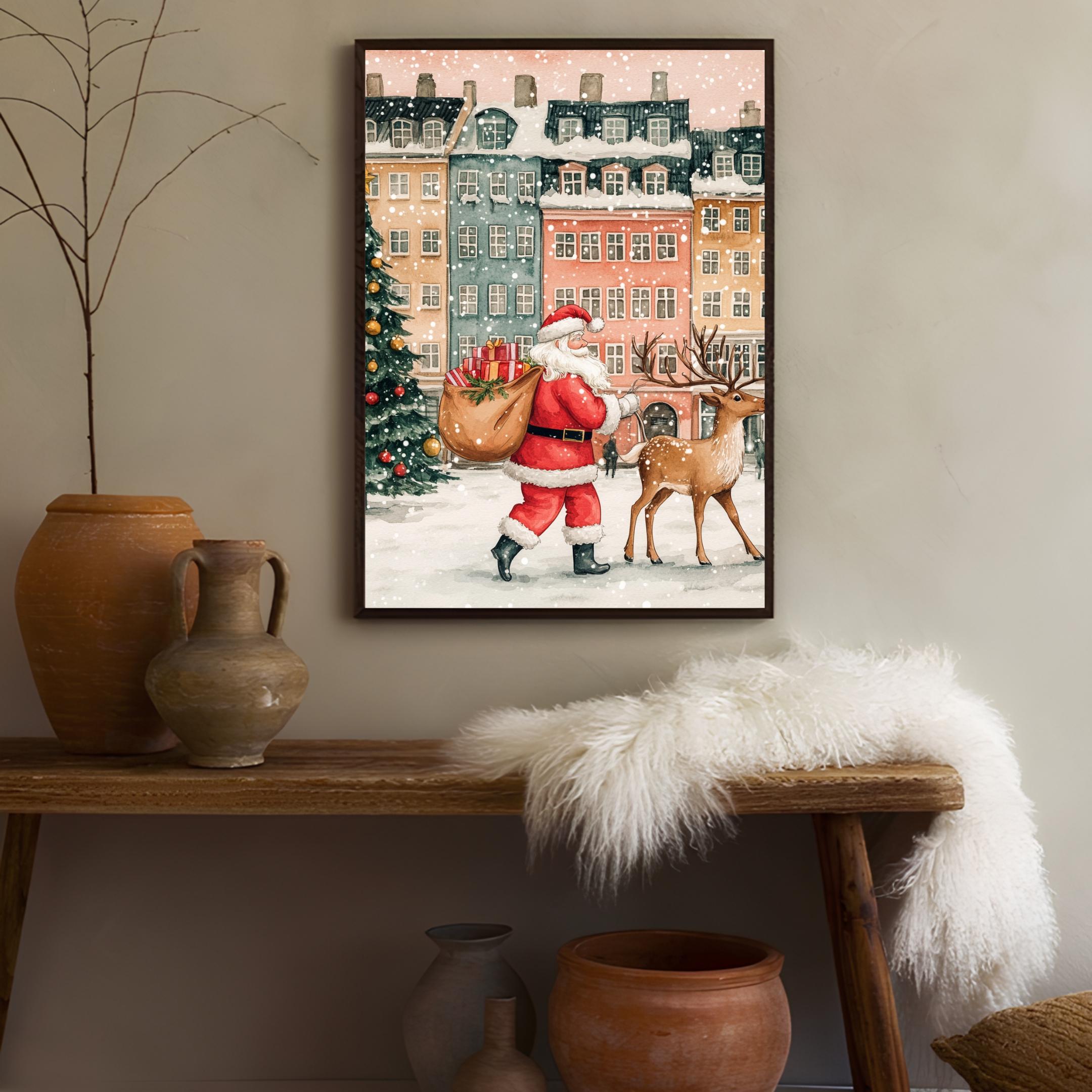 Santa in Copenhagen Print Christmas Print Copenhagen Illustration ...