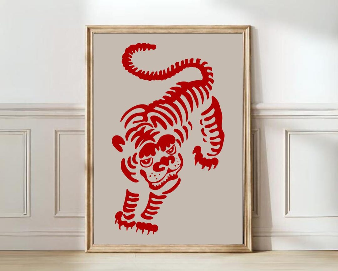Minimalist Red Tiger Print Thai Art Tiger Poster Large Abstract Print ...