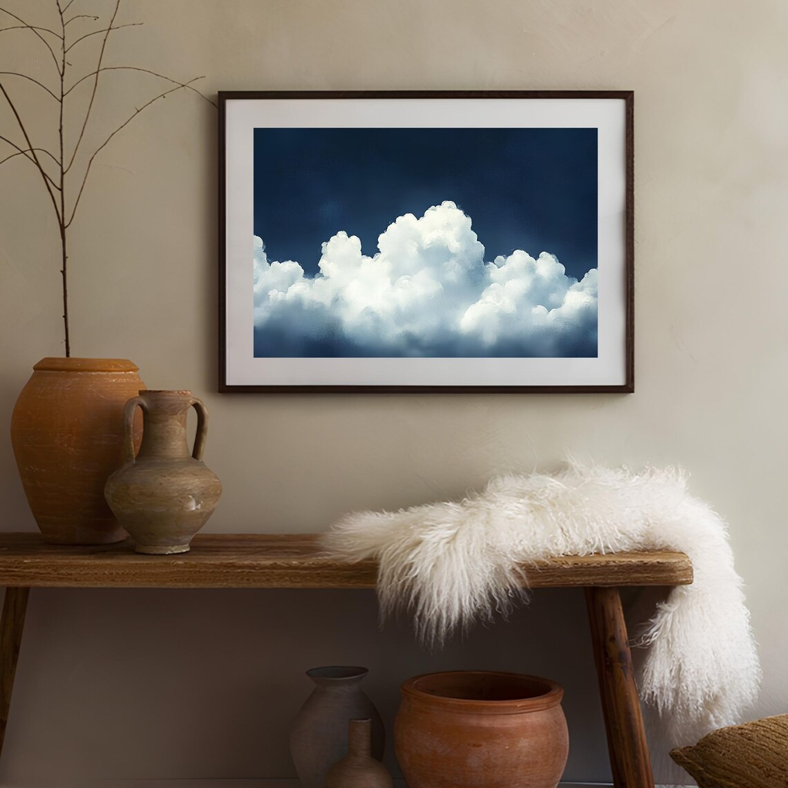 Indigo Cloud Printable Moody Cloud Painting Large Horizontal Wall Art ...