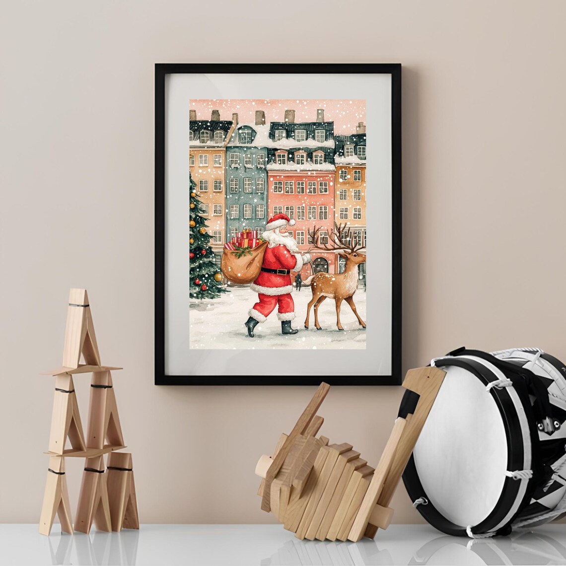 Santa in Copenhagen Print Christmas Print Copenhagen Illustration ...