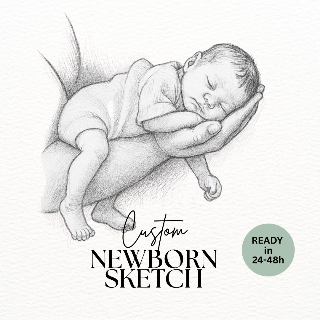 Custom Newborn Sketch Birth Poster Drawing Baby Portrait Custom Nursery ...