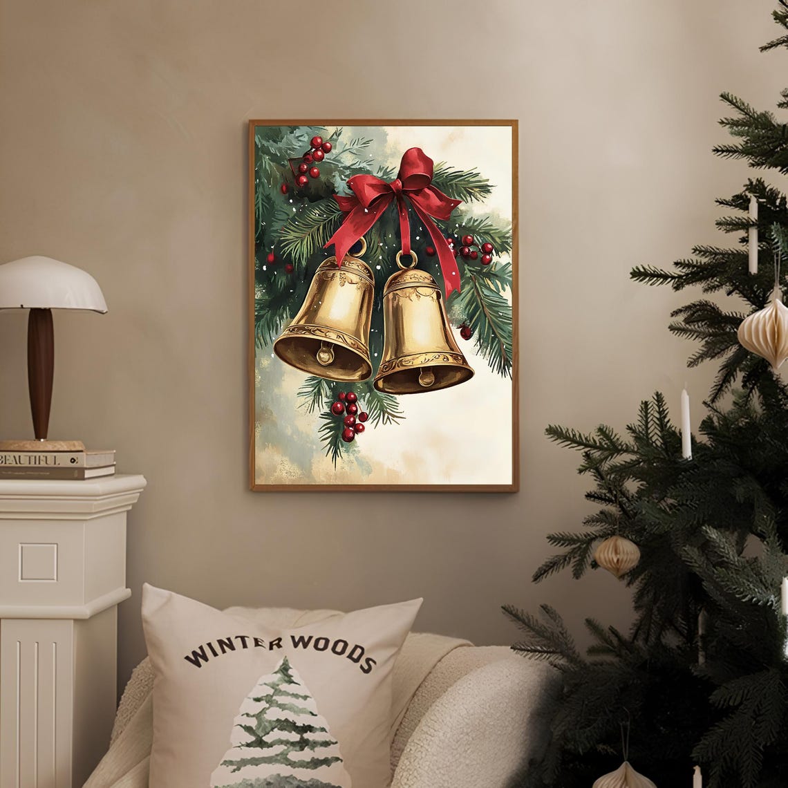 Minimalist Christmas Print Rustic Christmal Bell Print Farmhouse Print ...