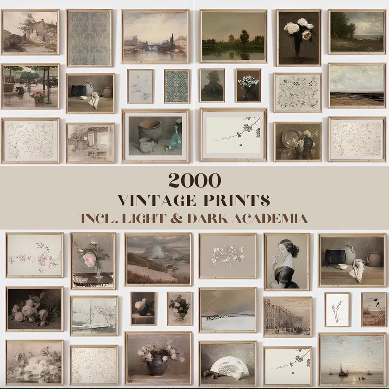 2000 Vintage Prints Vintage Painting Eclectic Print Set Moody Print ...