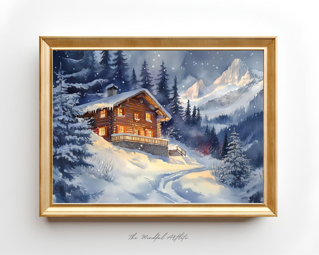 Vintage Winter Scene Print Snowy Winter Pines Print Winter Night ...