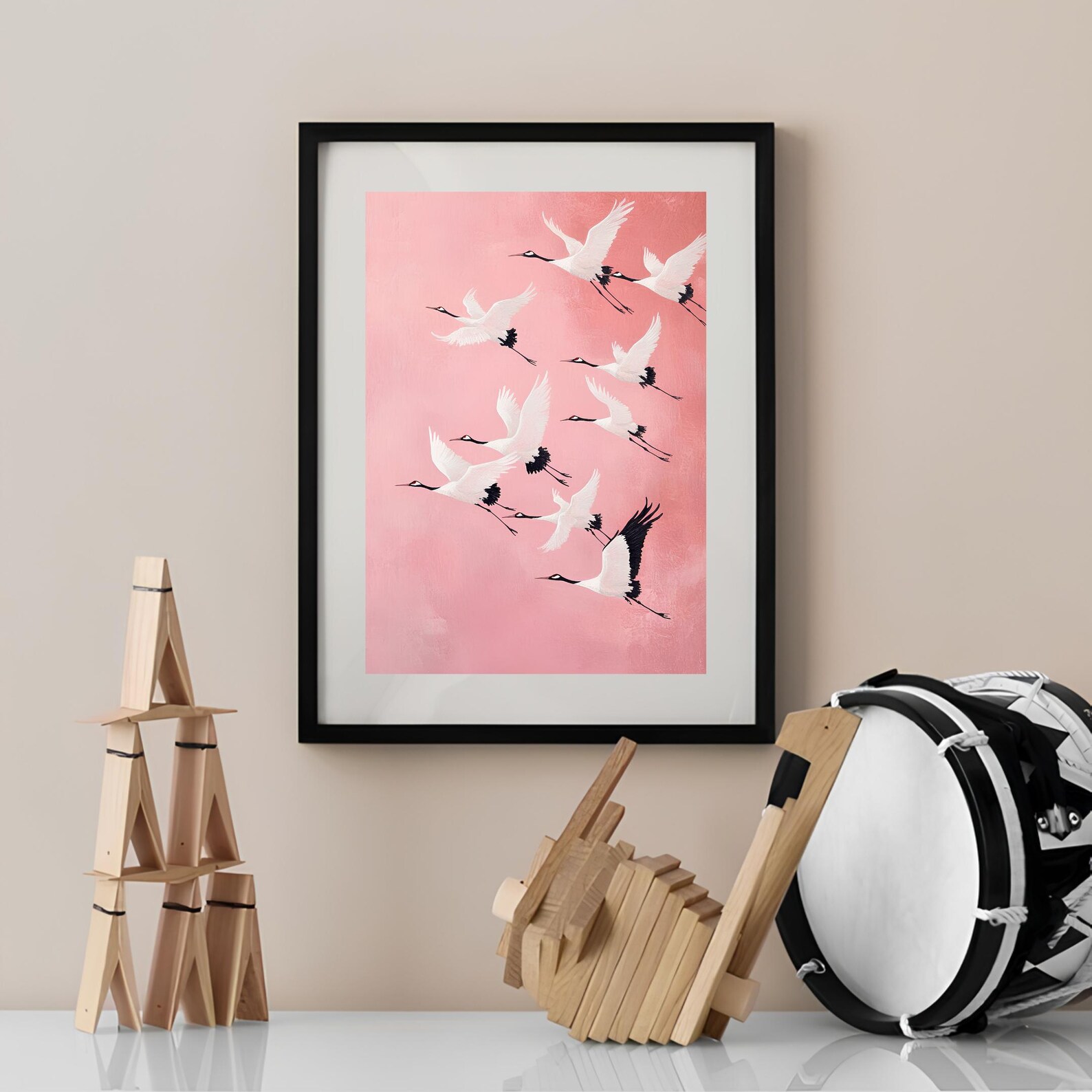 Japanese Crane Art Vintage Japanese Print Pink Crane Painting Pastel ...