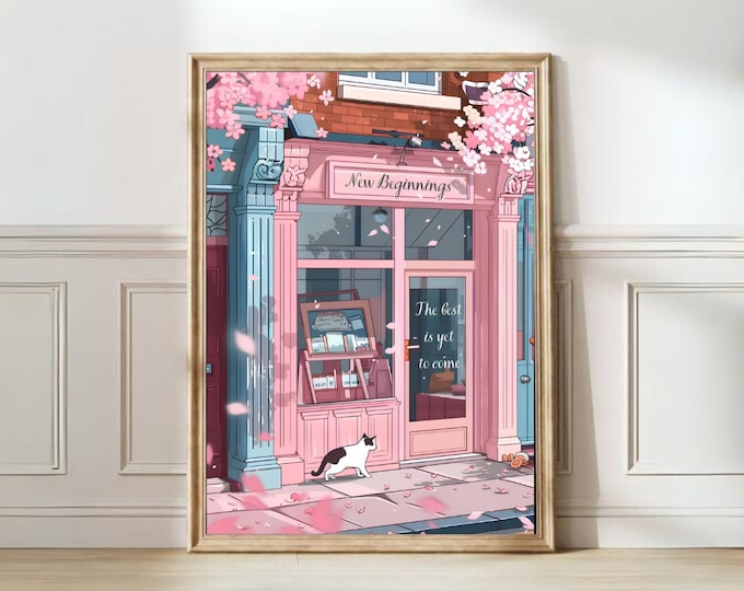 Autumn Bookstore Print Pink Bookshop Illustration Bookshop Print ...