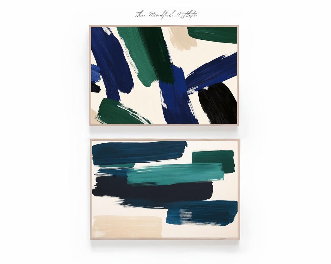 Blue Horizontal Abstract Painting Large Wall Art Brush Strokes ...