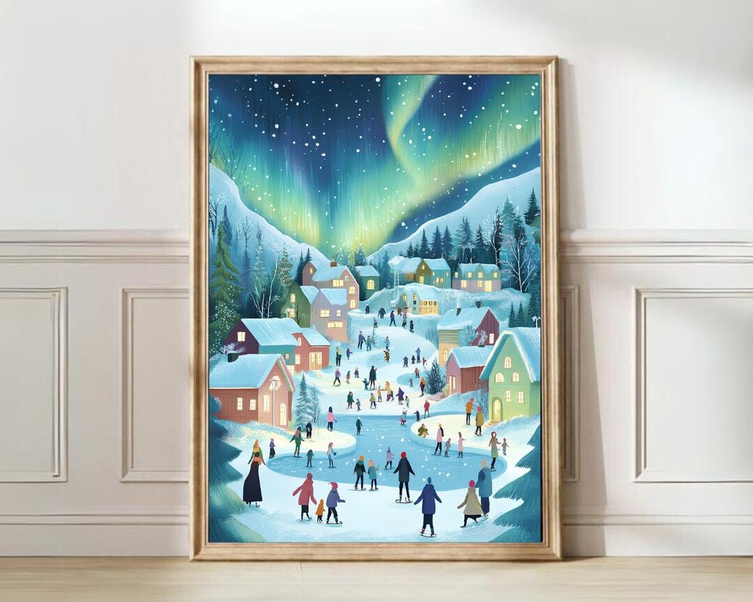 Bergen Print Bergen Illustration Northern Lights Print Norway Travel ...