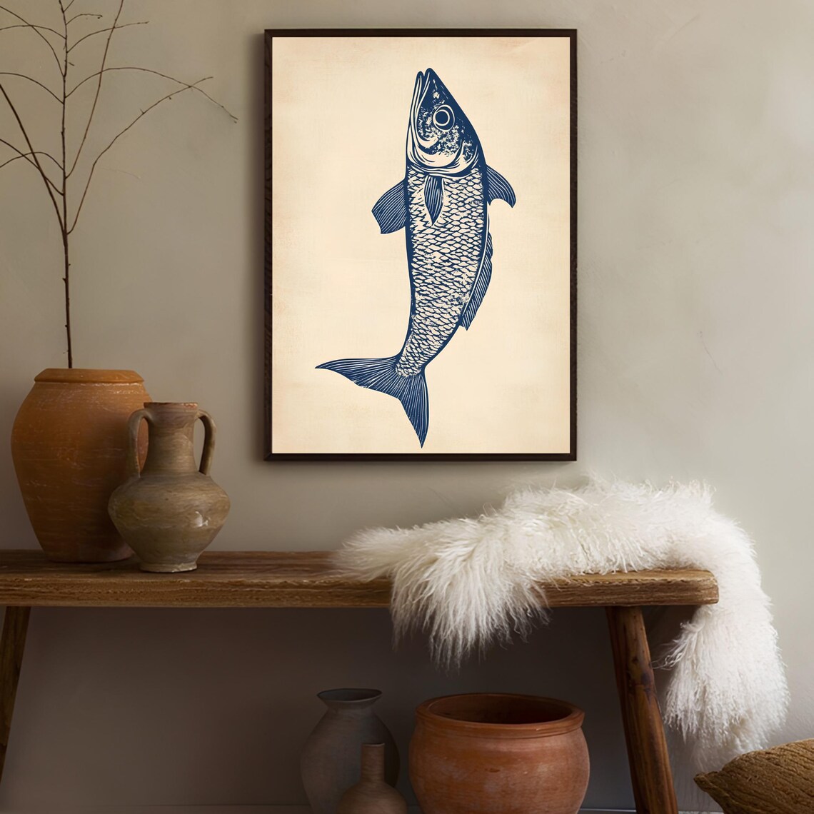 Herring Print Linocut Vintage Poster Retro Herring Wall Art Fish Print ...