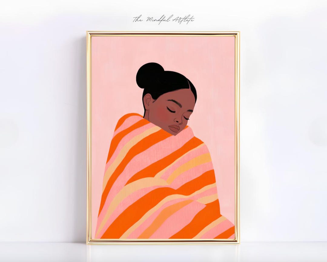 Pink Orange Abstract People Art Sleeping Woman Portrait Striped Art ...