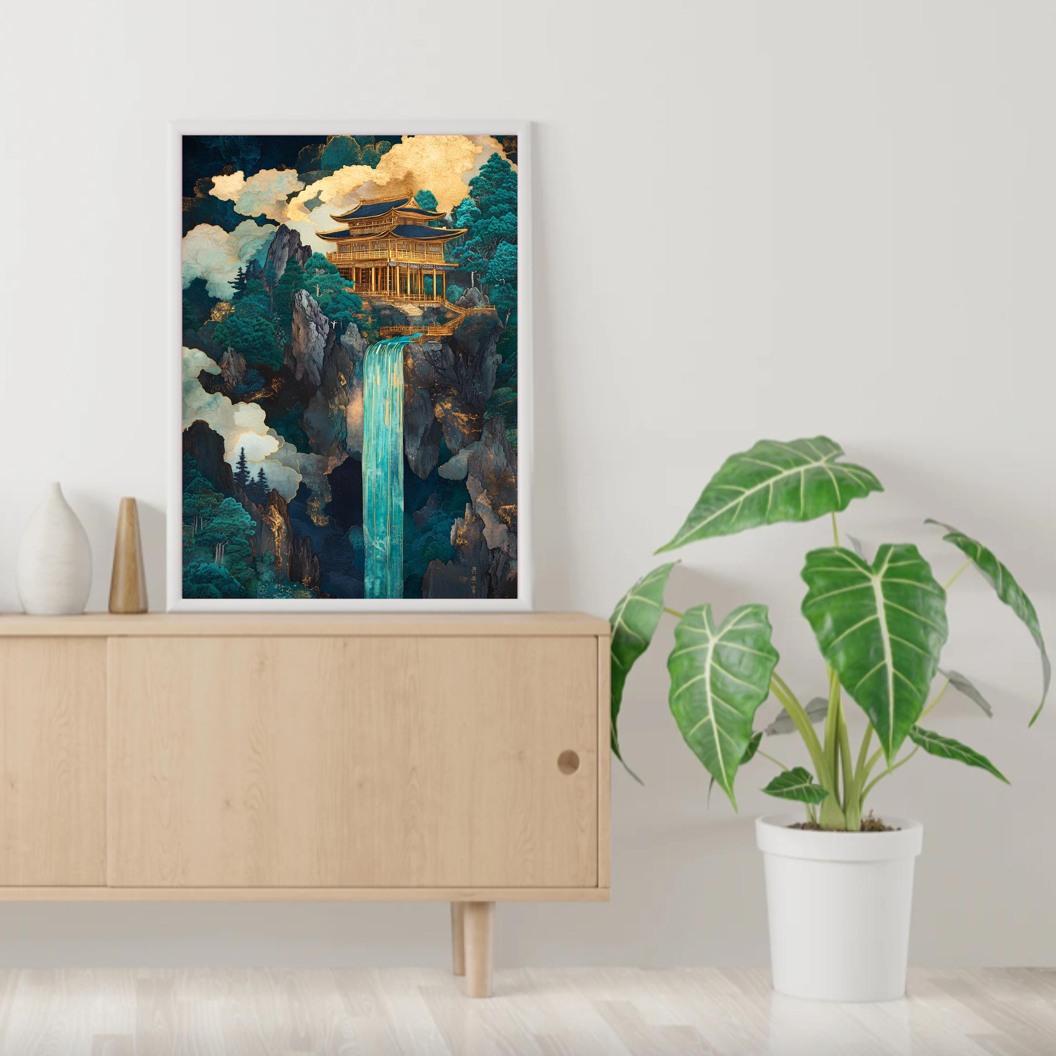 Waterfall Wall Art Japanese Waterfall Printable Hokusai Ukiyo-e Emerald ...
