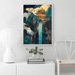 Waterfall Wall Art Japanese Waterfall Printable Hokusai Ukiyo-e Emerald ...