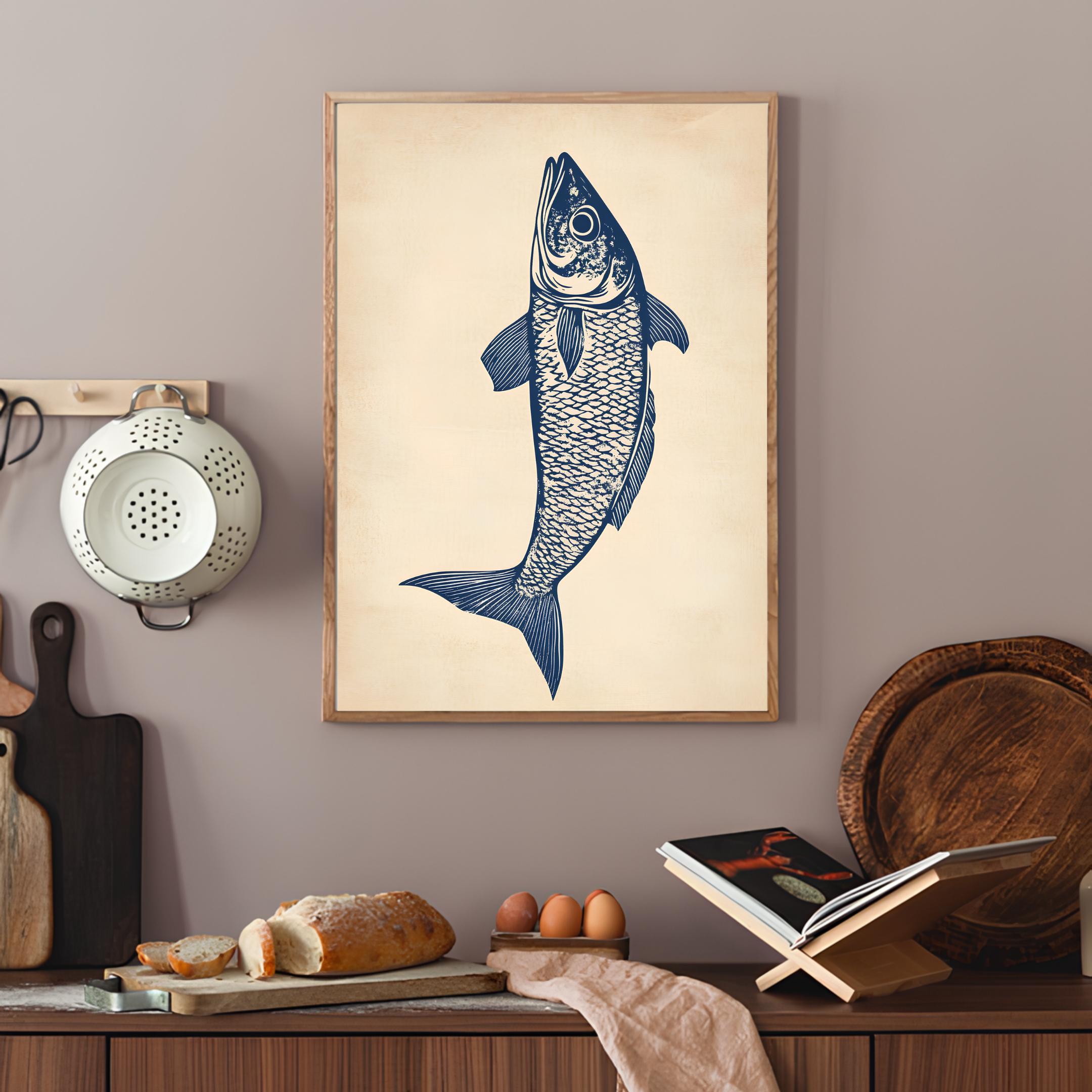 Herring Print Linocut Vintage Poster Retro Herring Wall Art Fish Print ...