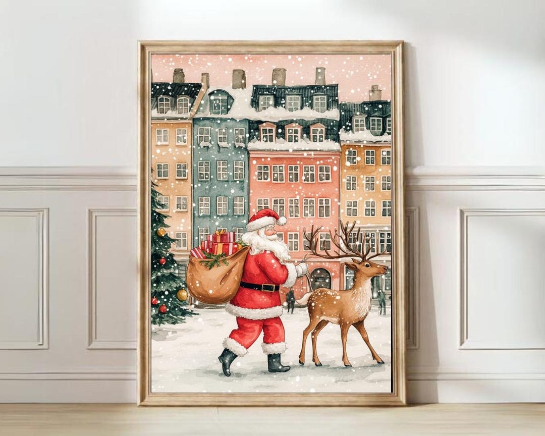 Santa in Copenhagen Print Christmas Print Copenhagen Illustration ...