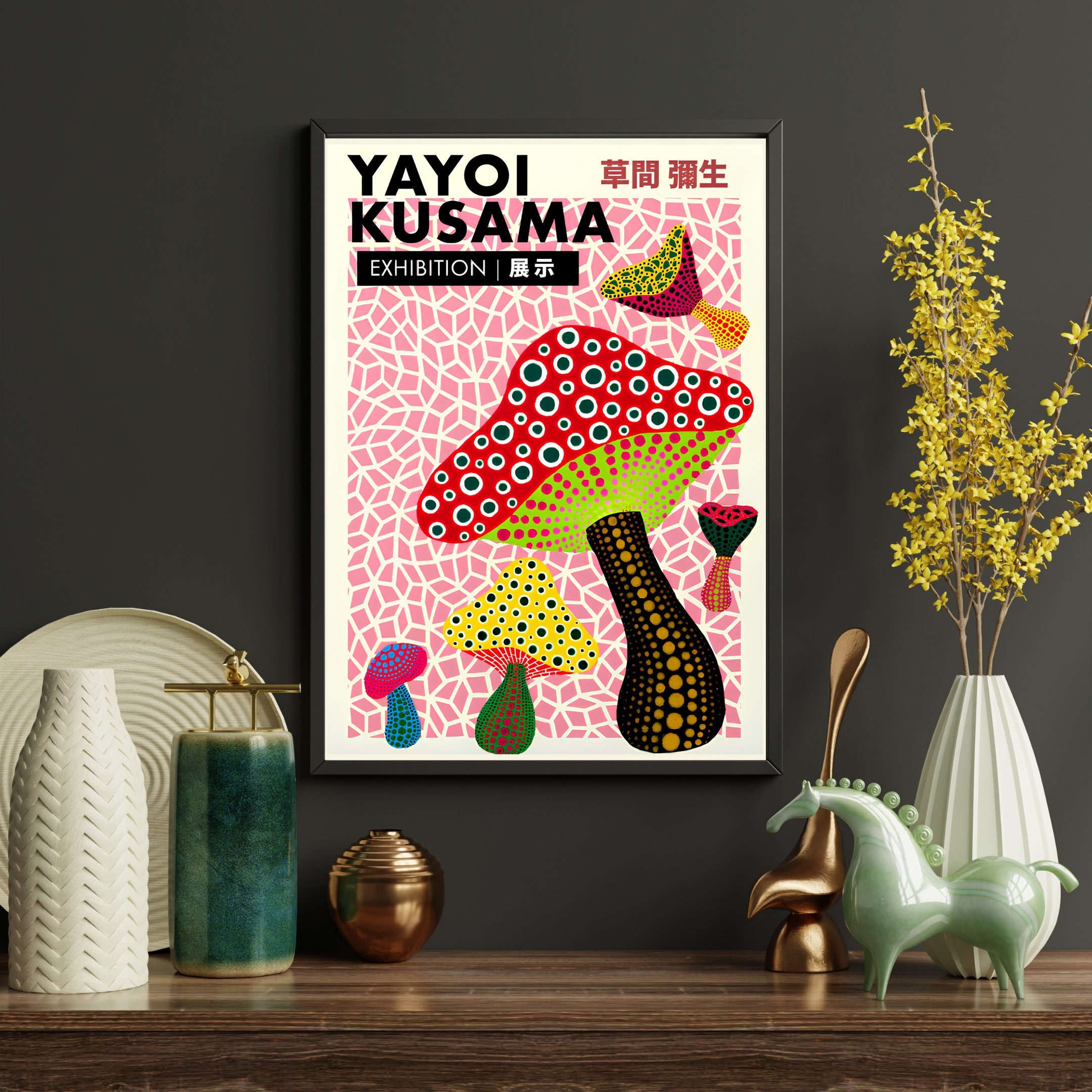 Yayoi Kusama Poster Pik Mushrooms Exhibition Poster Yayoi Kusama Wall ...