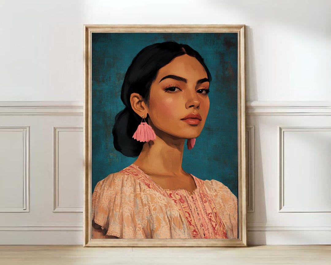 Latina Woman Portrait Blue Gallery Heritage Art Maximalist Print Teal ...