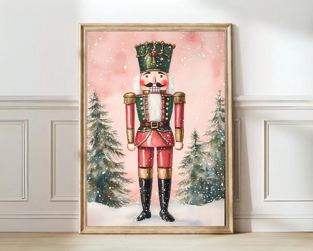 Pink Nutcracker Print Watercolor Christmas Print Pastel Christmas Decor ...