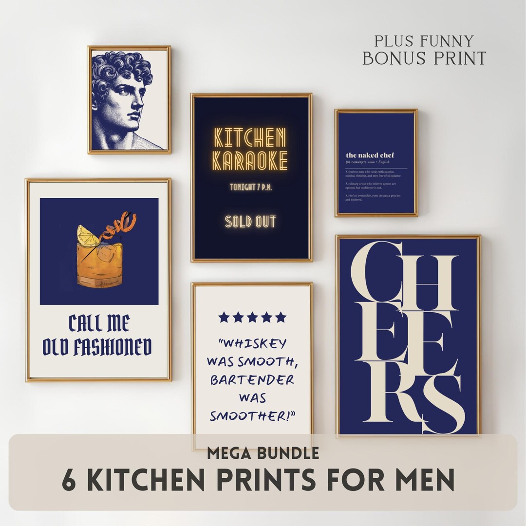 Masculine Kitchen Print Set of 6 Kitchen Wall Art Men Kitchen Poster ...