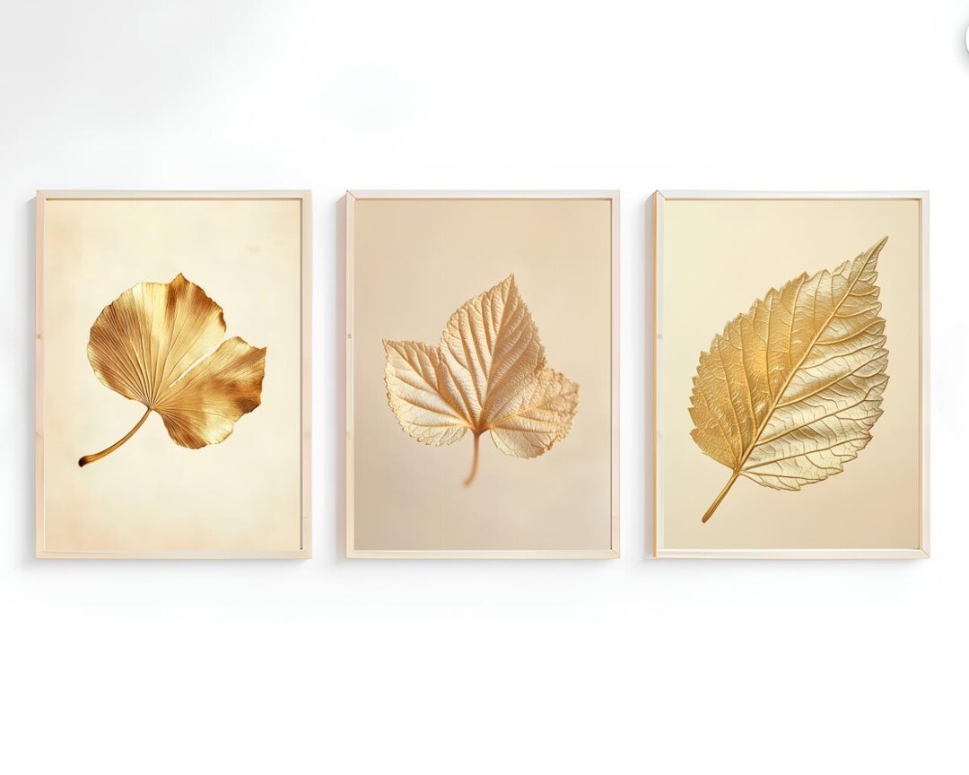 Golden Leaf Print Vintage Botanical Prints Leaf Wall Art Golden Ginkgo ...