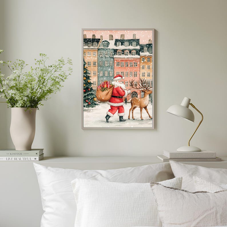 Santa in Copenhagen Print Christmas Print Copenhagen Illustration ...