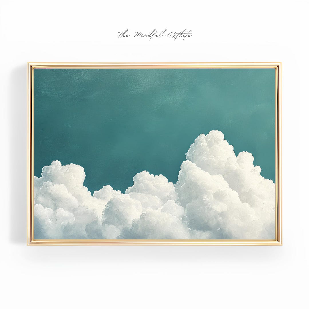 Turquoise Cloud Printable Green Cloud Painting Large Horizontal Wall ...