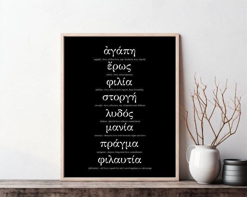 Greek Words for Love Wall Art Poster Quote Typography Anniversary ...
