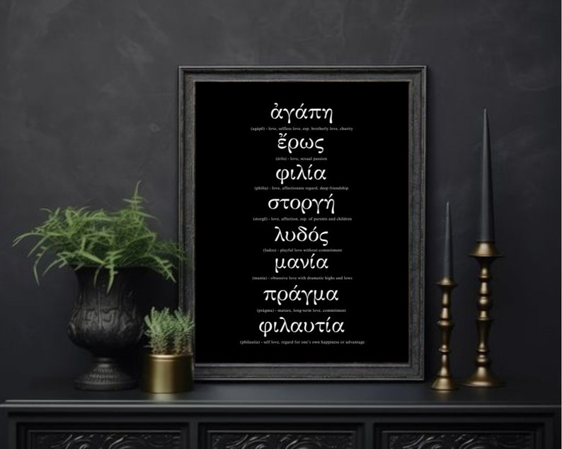 Greek Words for Love Wall Art Poster Quote Typography Anniversary ...