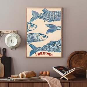 Sardines Print Sardine Tin Vintage Poster Retro Sardine Wall Art Fish ...