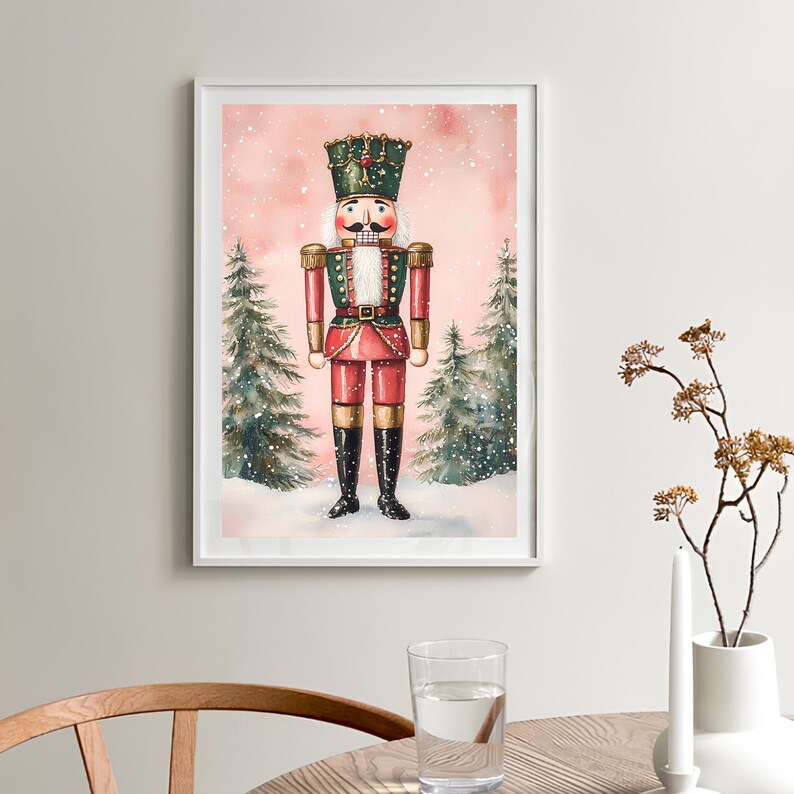 Pink Nutcracker Print Watercolor Christmas Print Pastel Christmas Decor ...