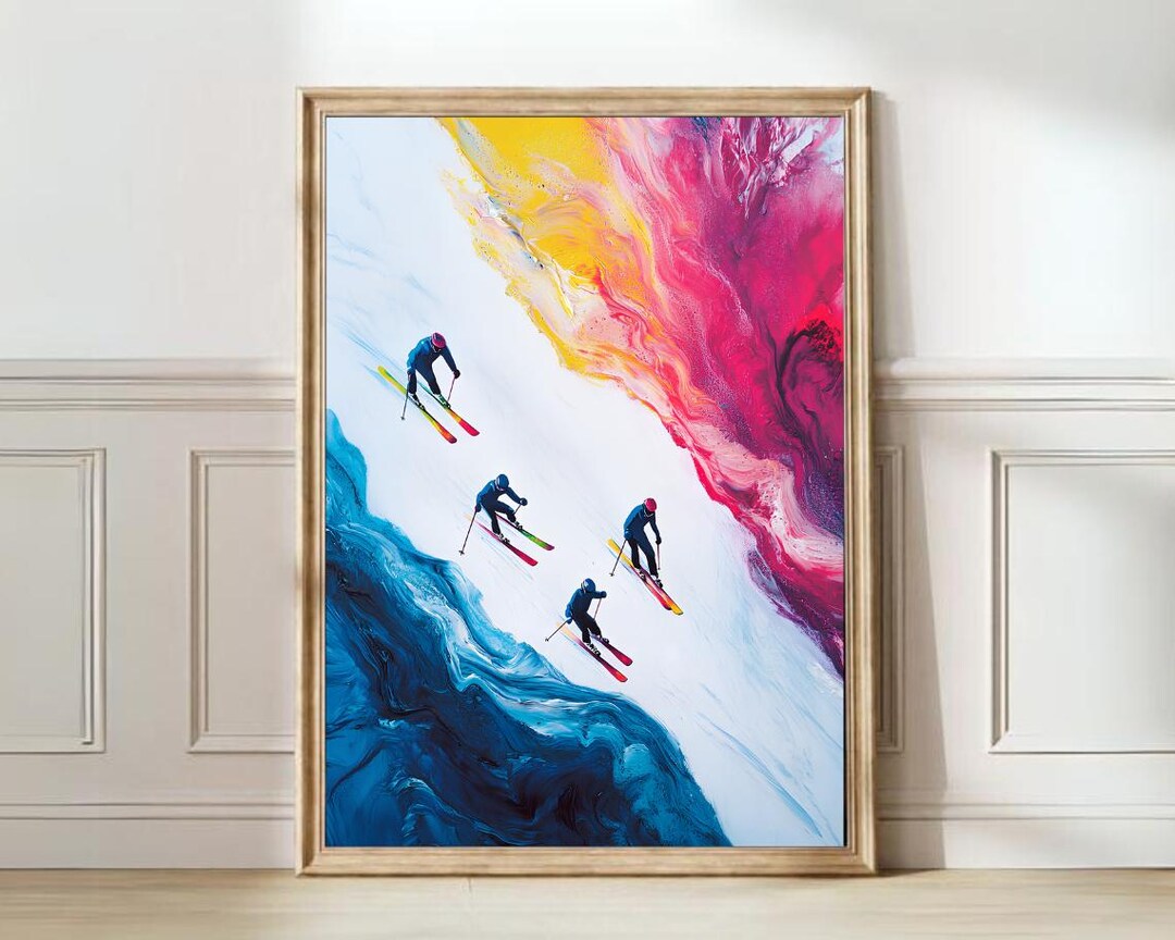 Eclectic Ski Painting Ski Print Gradient Print Snow Painting Pink ...