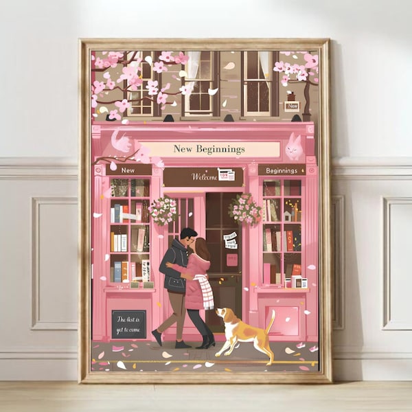 Pink Bookshop Wall Art - Etsy